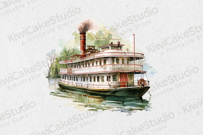 Watercolor Riverboat Clipart, 10 High Quality JPG, Commercial Use ...