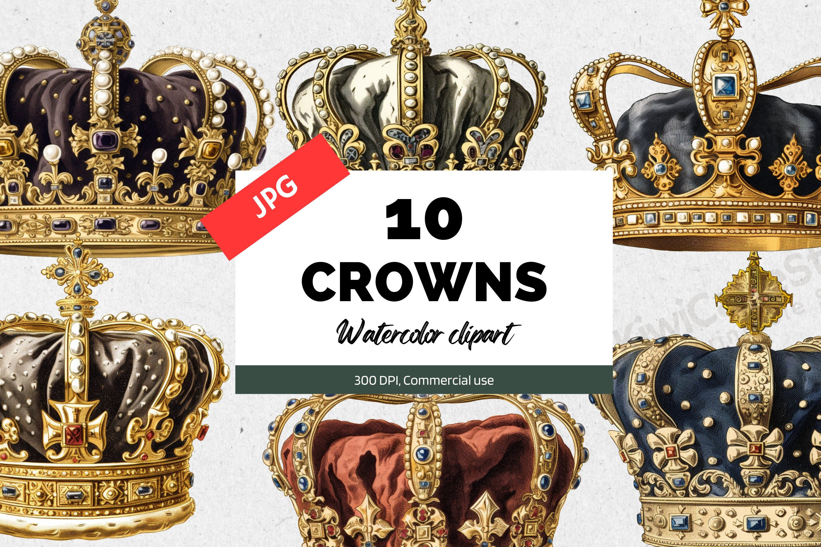 Vintage Gold Crowns Clipart, 10 High Quality Jpgs, Vintage Antique ...