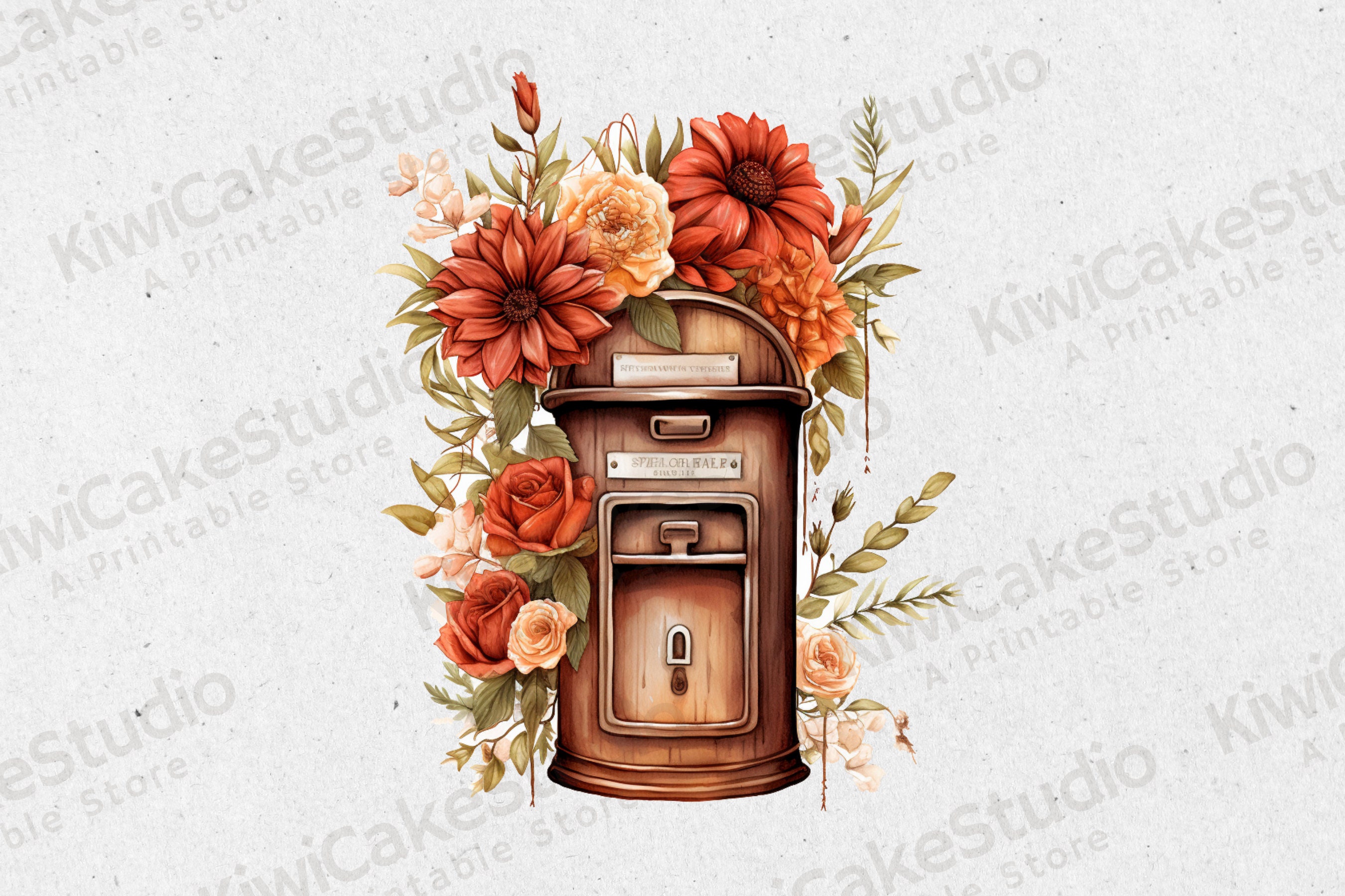 Watercolor Autumn Post Box Clipart, 10 High Quality Jpgs, Cute Rustic ...
