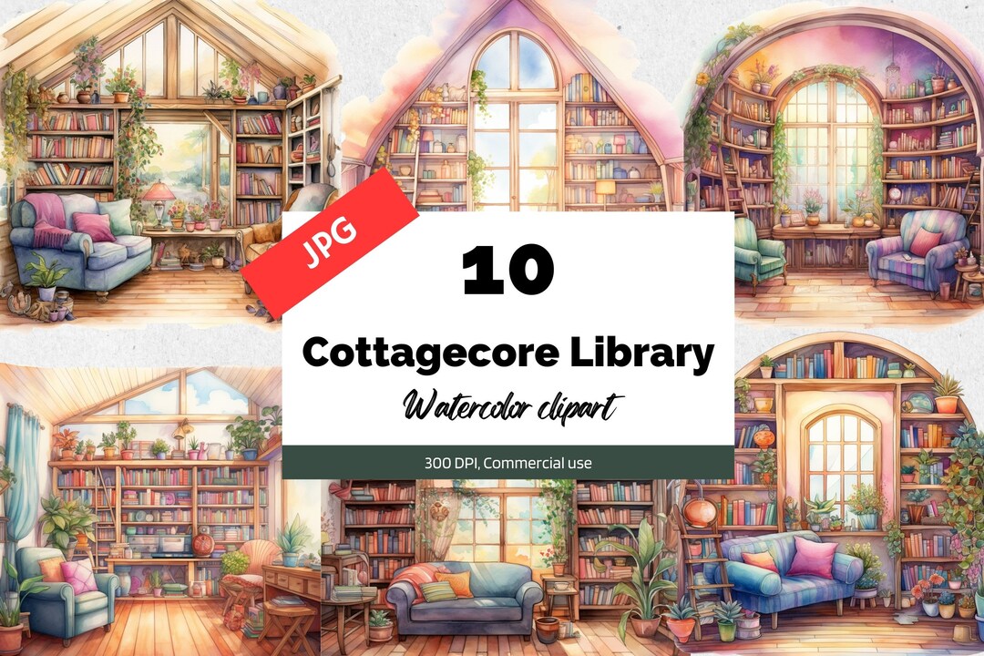 Cottagecore Library Clipart, 10 High Quality Jpgs, Commercial Use ...
