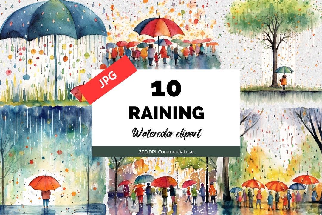 Watercolor Raining Clipart, 10 High Quality Jpgs, Commercial Use ...