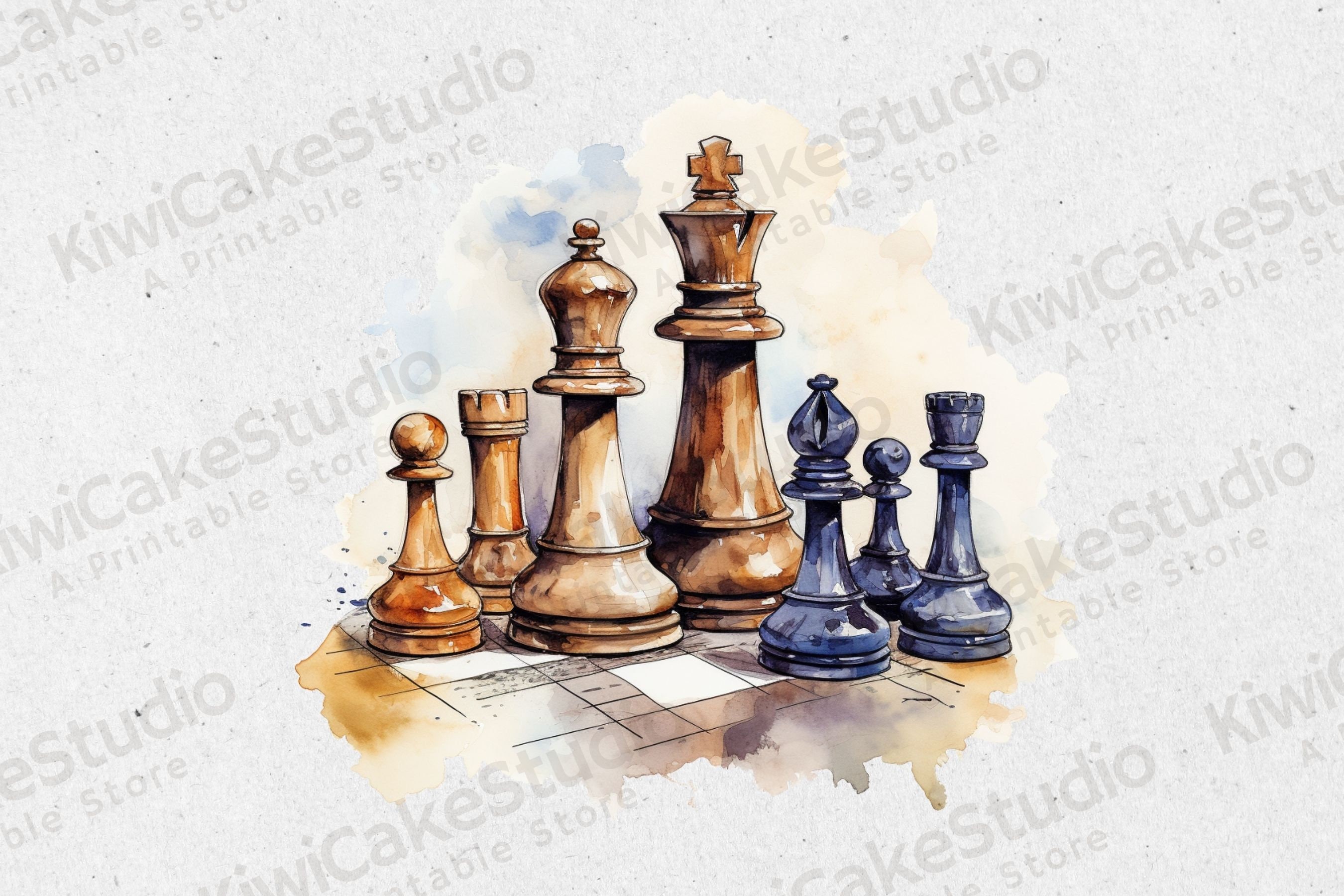 Watercolor Chess Clipart, 10 High Quality Jpgs, Commercial Use, Instant ...