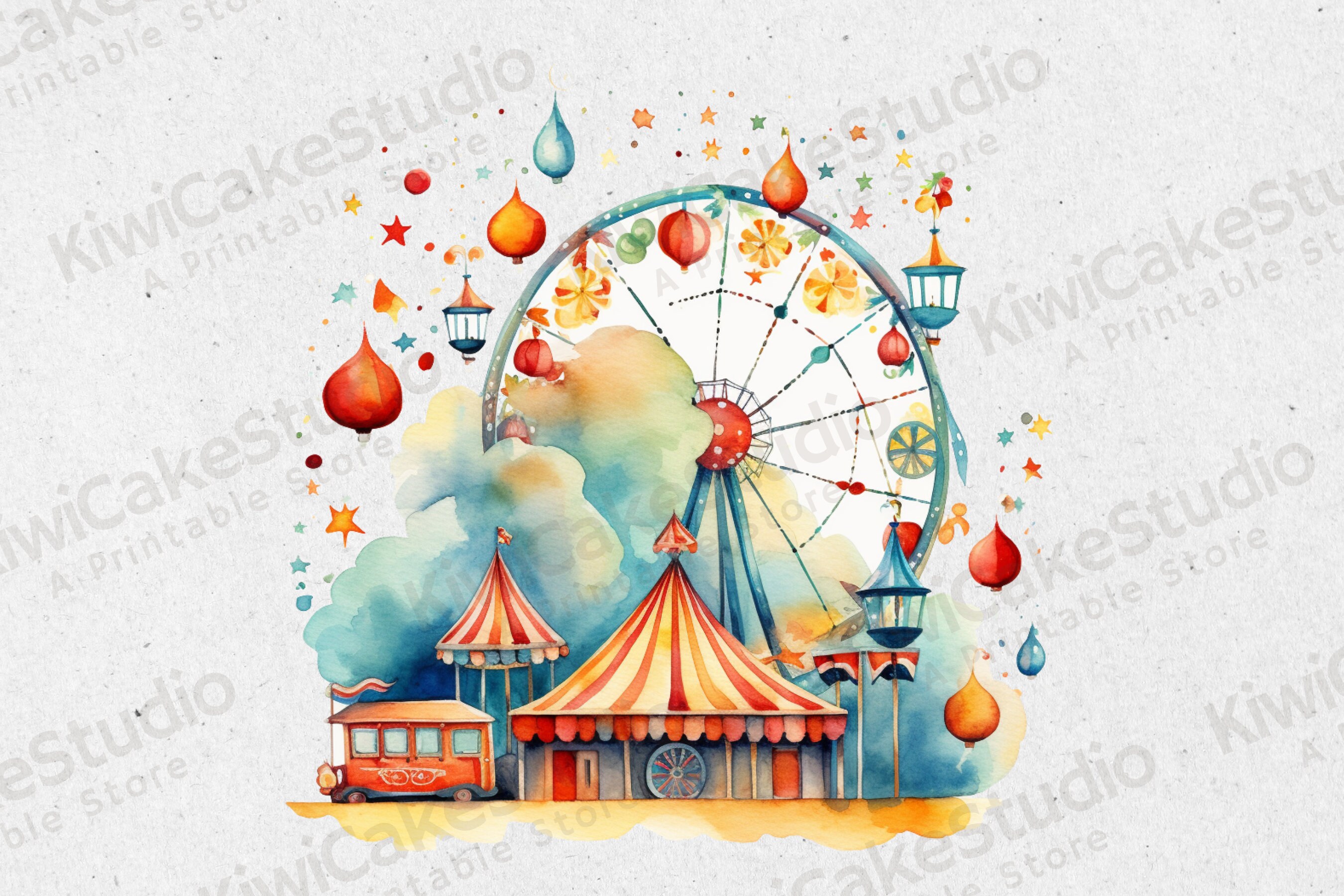 Watercolor Carnival Clipart, 10 High Quality JPG, Summer Vacation ...