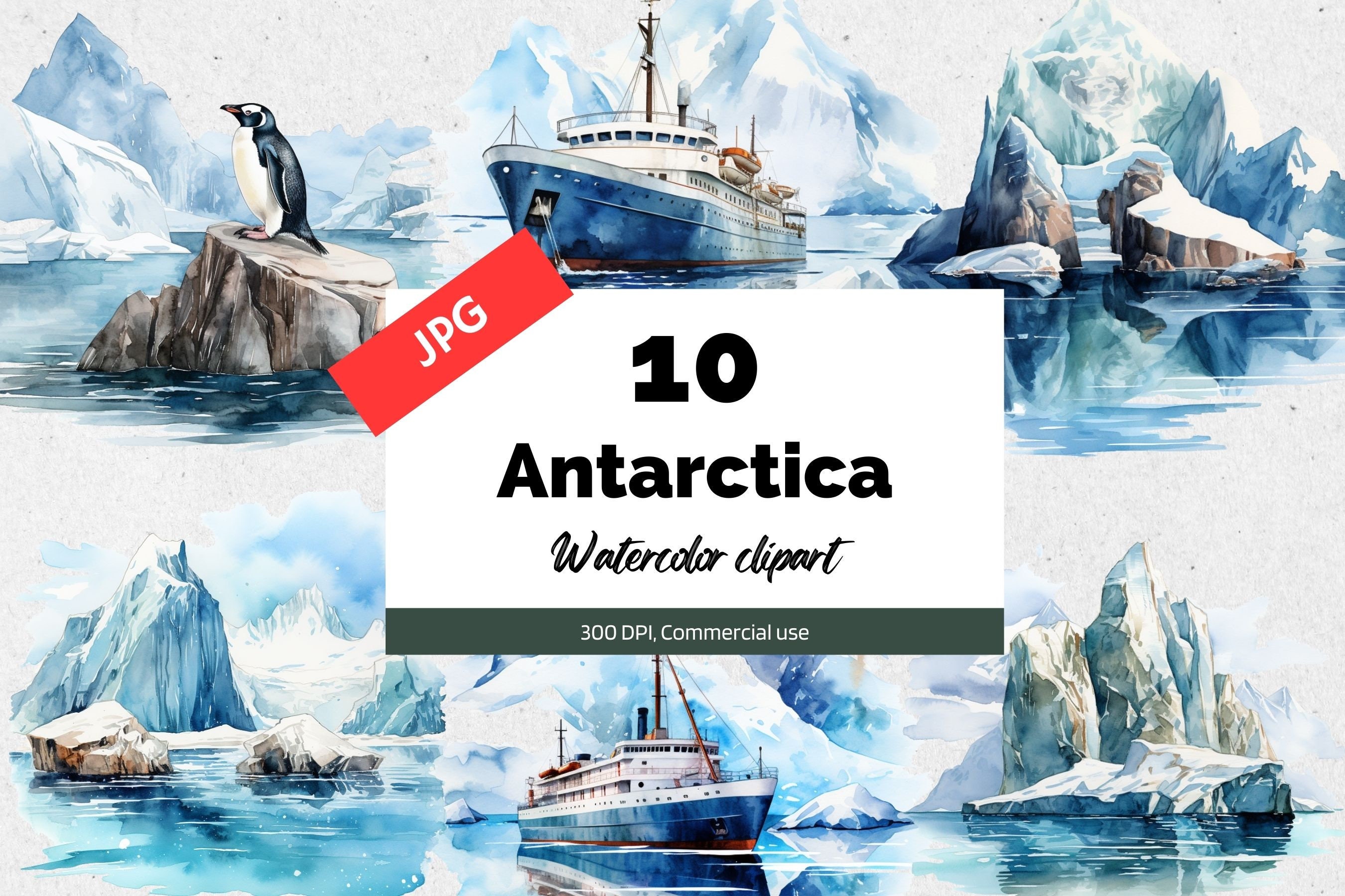 Watercolor Antarctica Clipart, 10 High Quality JPG, Commercial Use ...