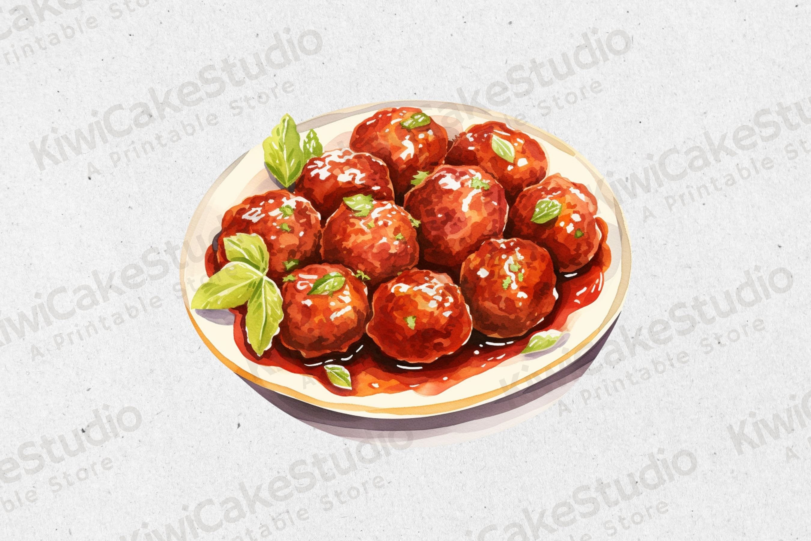 Watercolor Meatballs Clipart, 10 High Quality Jpgs, Commercial Use ...
