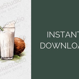 Watercolor Coconut Drink Clipart, 10 High Quality Jpgs, Tropical Summer ...