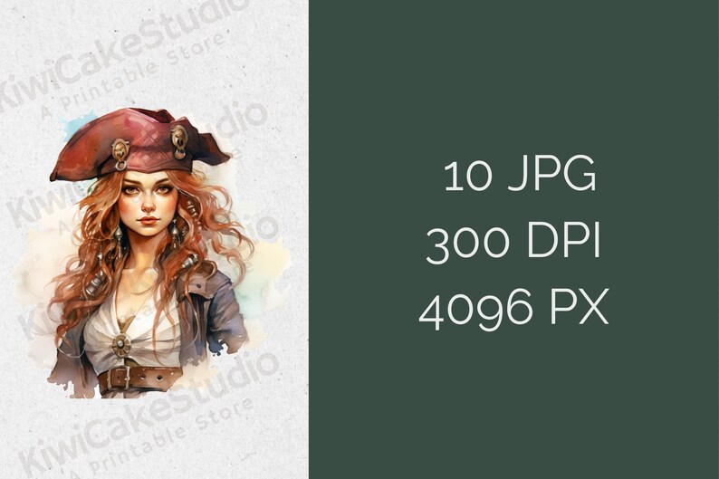 Watercolor Female Pirate Clipart, 10 High Quality Jpgs, Commercial Use ...