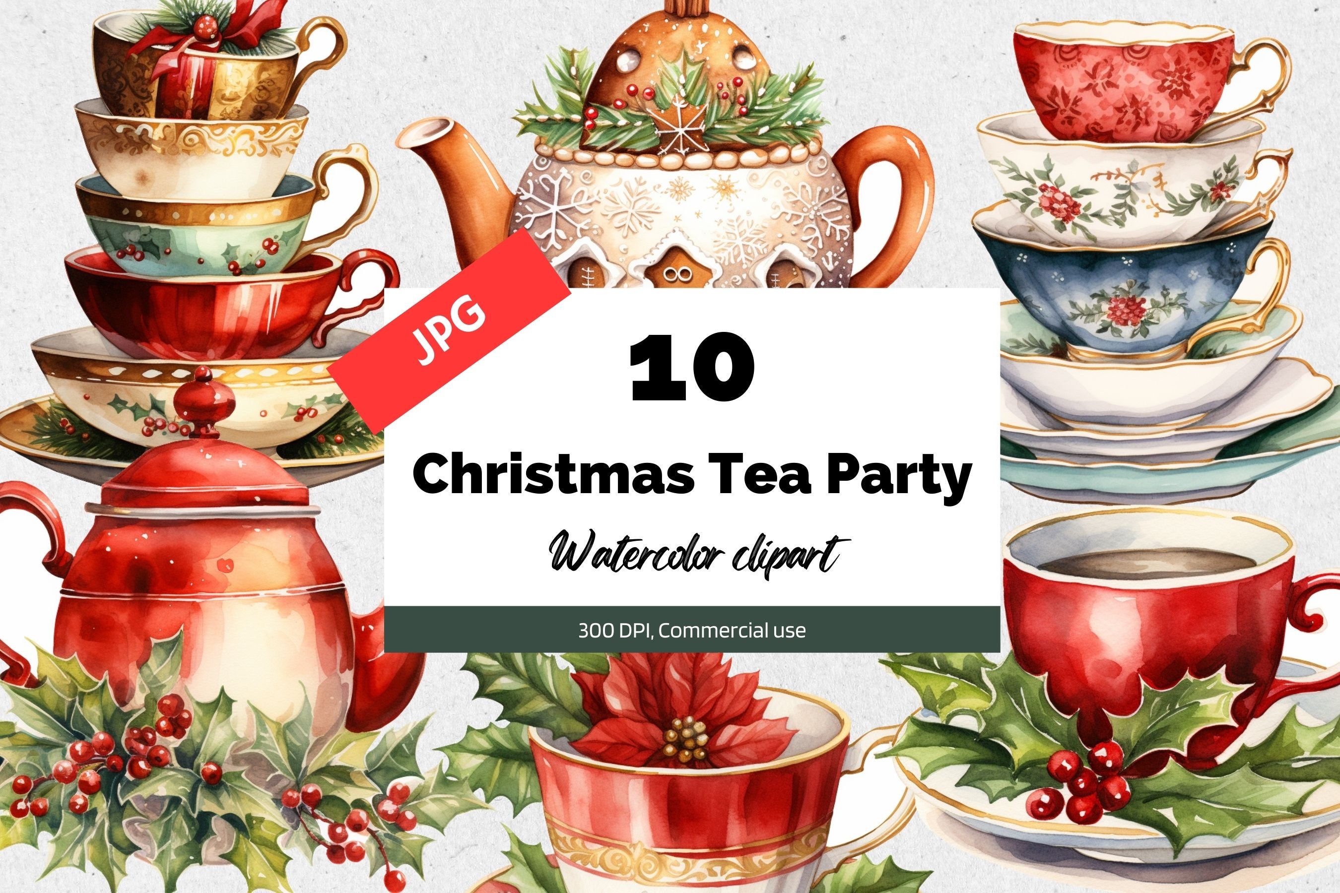 Christmas Tea Party Clipart, 10 High Quality Jpgs, Commercial Use ...