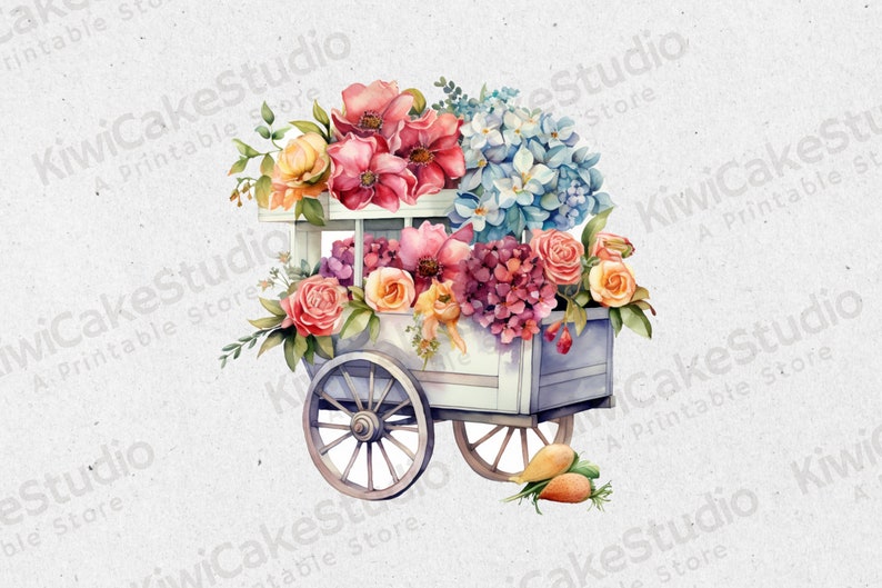 Watercolor Flower Cart Clipart, 10 High Quality Jpgs, Commercial Use ...