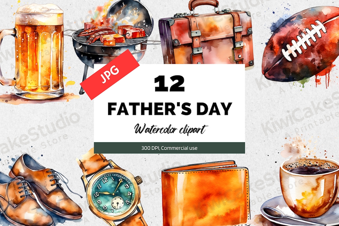 Watercolor Father's Day Clipart, JPG, High Quality, Commercial License ...