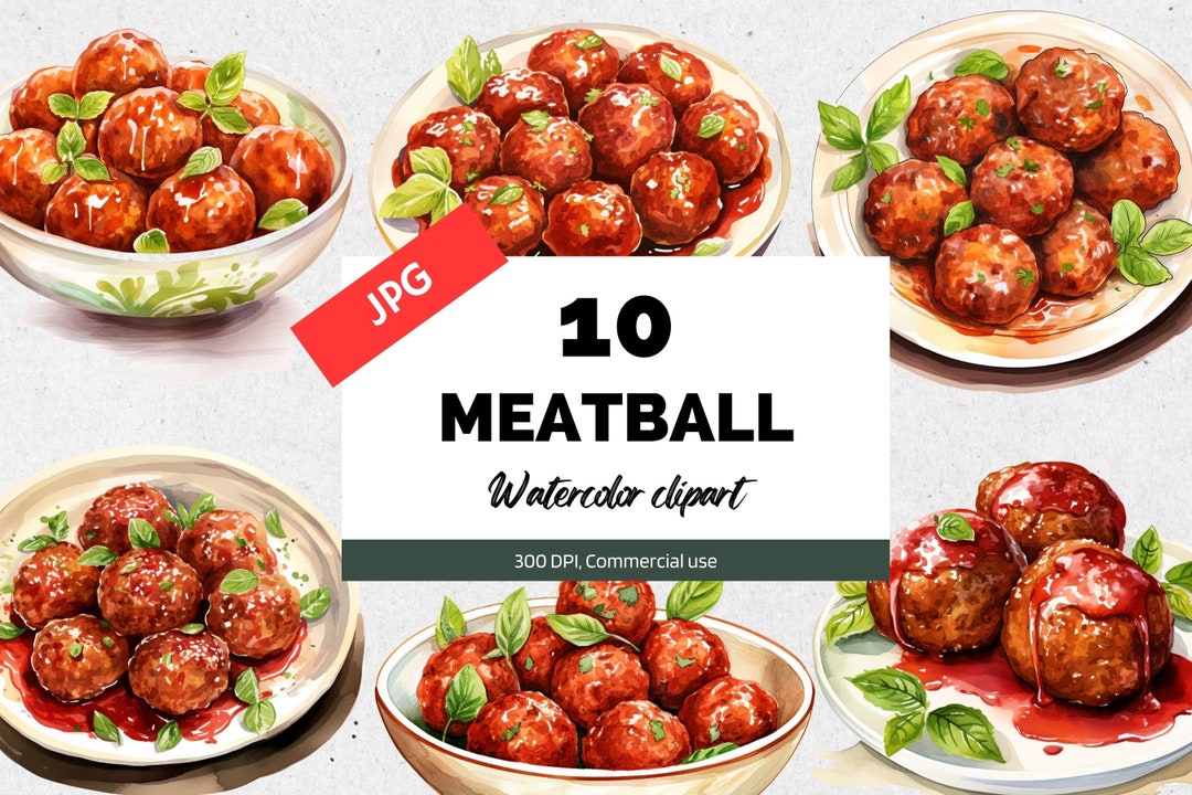Watercolor Meatballs Clipart, 10 High Quality Jpgs, Commercial Use ...