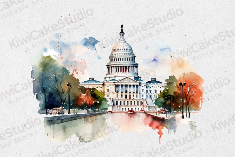 Watercolor Washington DC Clipart, 10 High Quality JPG, Commercial Use ...