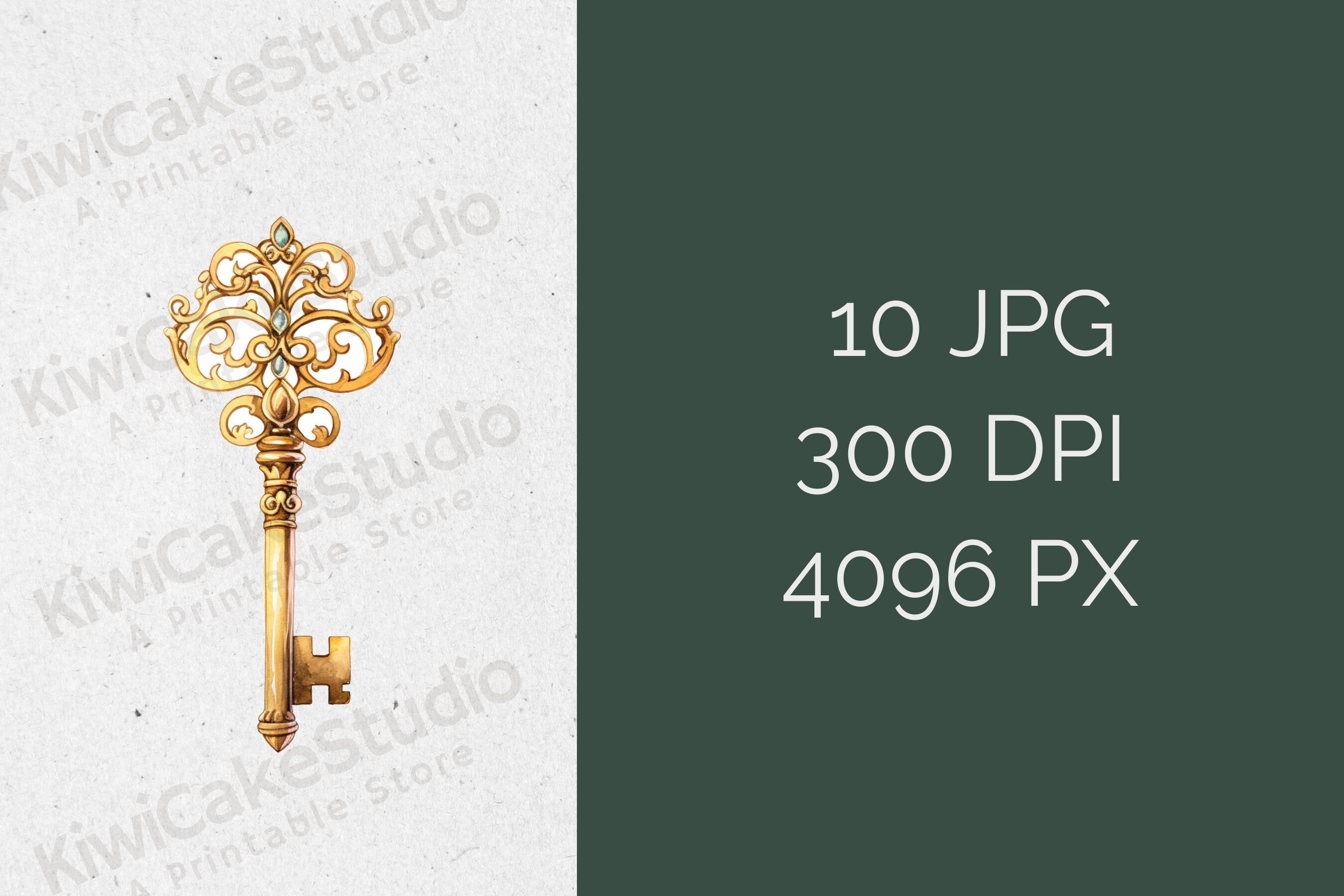 Watercolor Golden Key Clipart, 10 High Quality JPG, Commercial Use ...