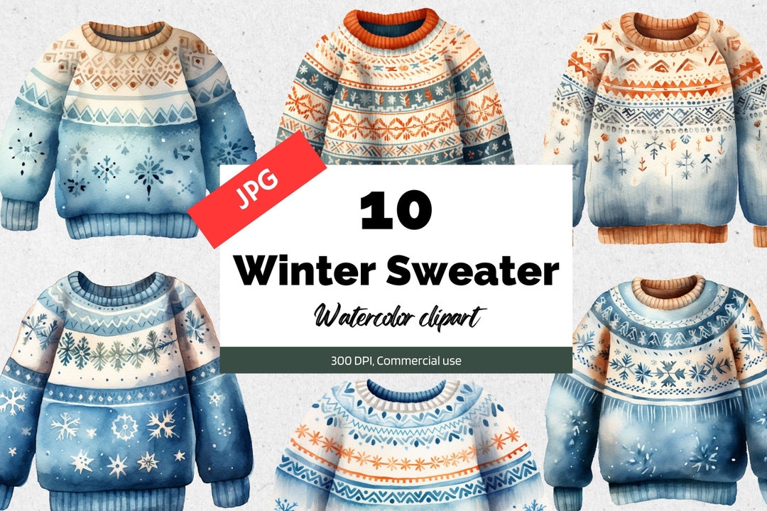 Watercolor Winter Sweater Clipart, 10 High Quality Jpgs, Commercial Use ...