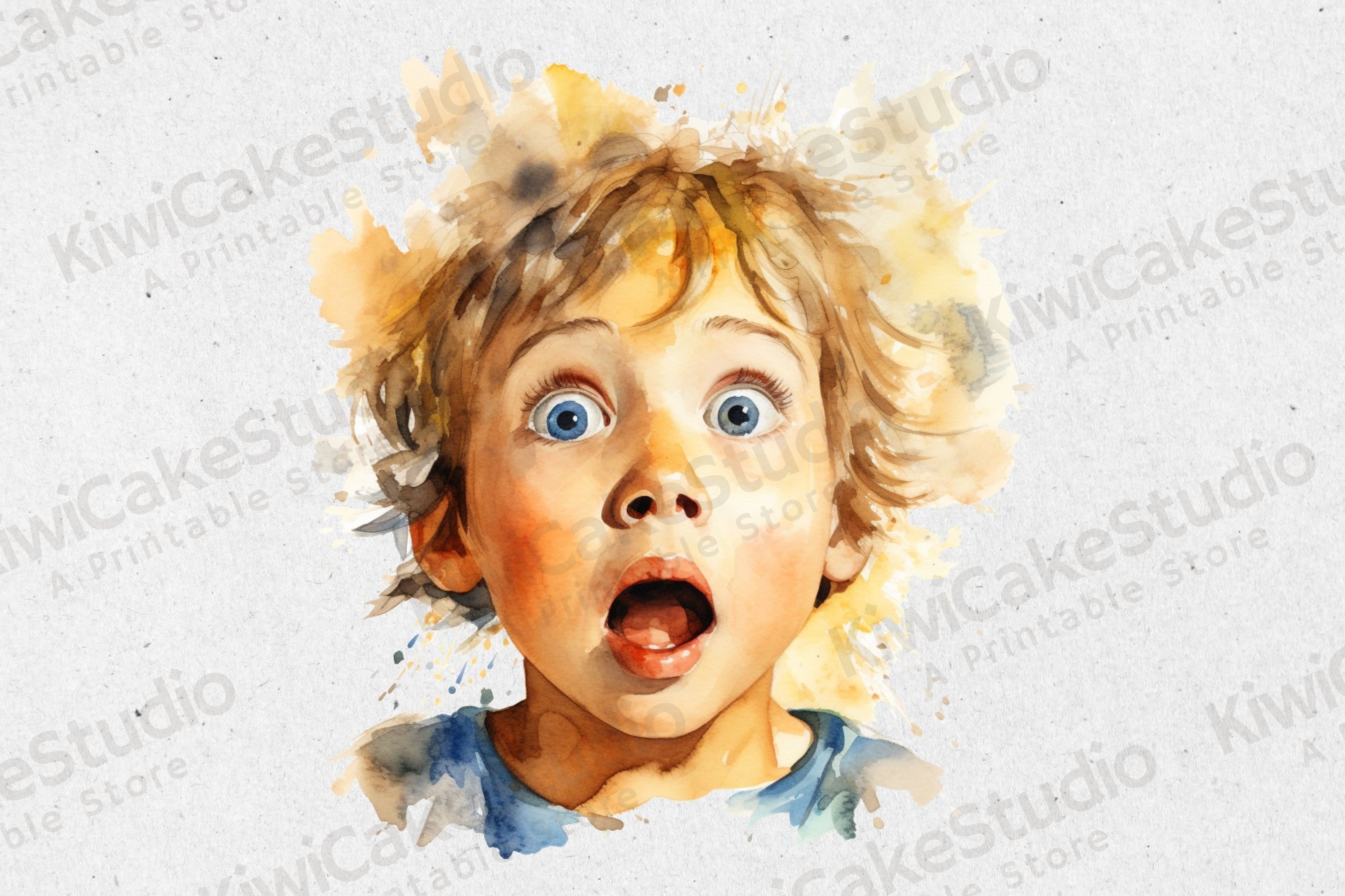 Watercolor Surprised Child Face Clipart, 10 High Quality Jpgs ...