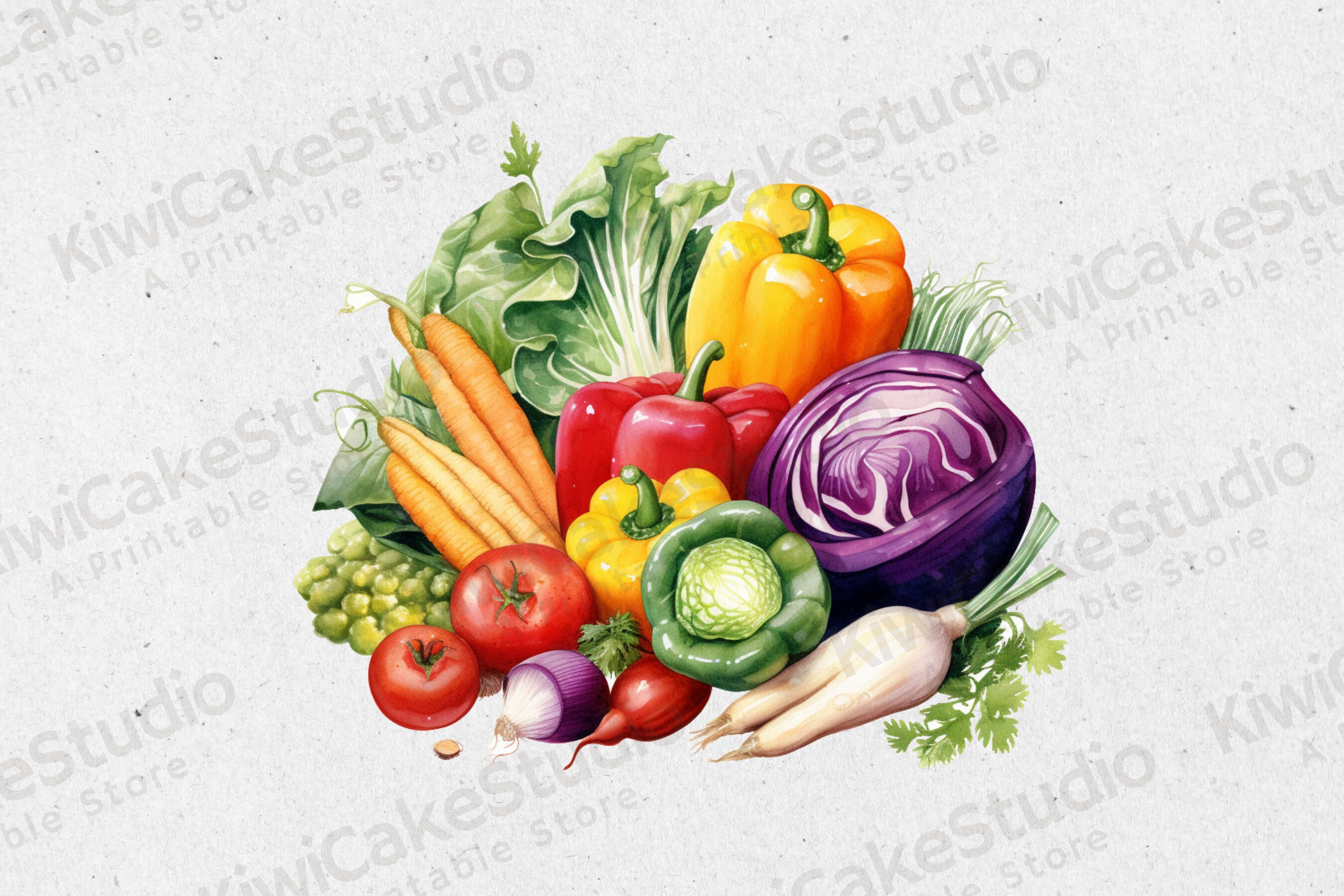Watercolor Veggies and Fruit Clipart, 10 High Quality Jpgs, Vegetables ...