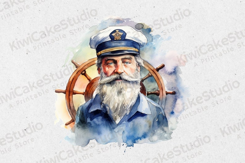 Watercolor Ship Captain Clipart, 10 High Quality Jpgs, Commercial Use ...