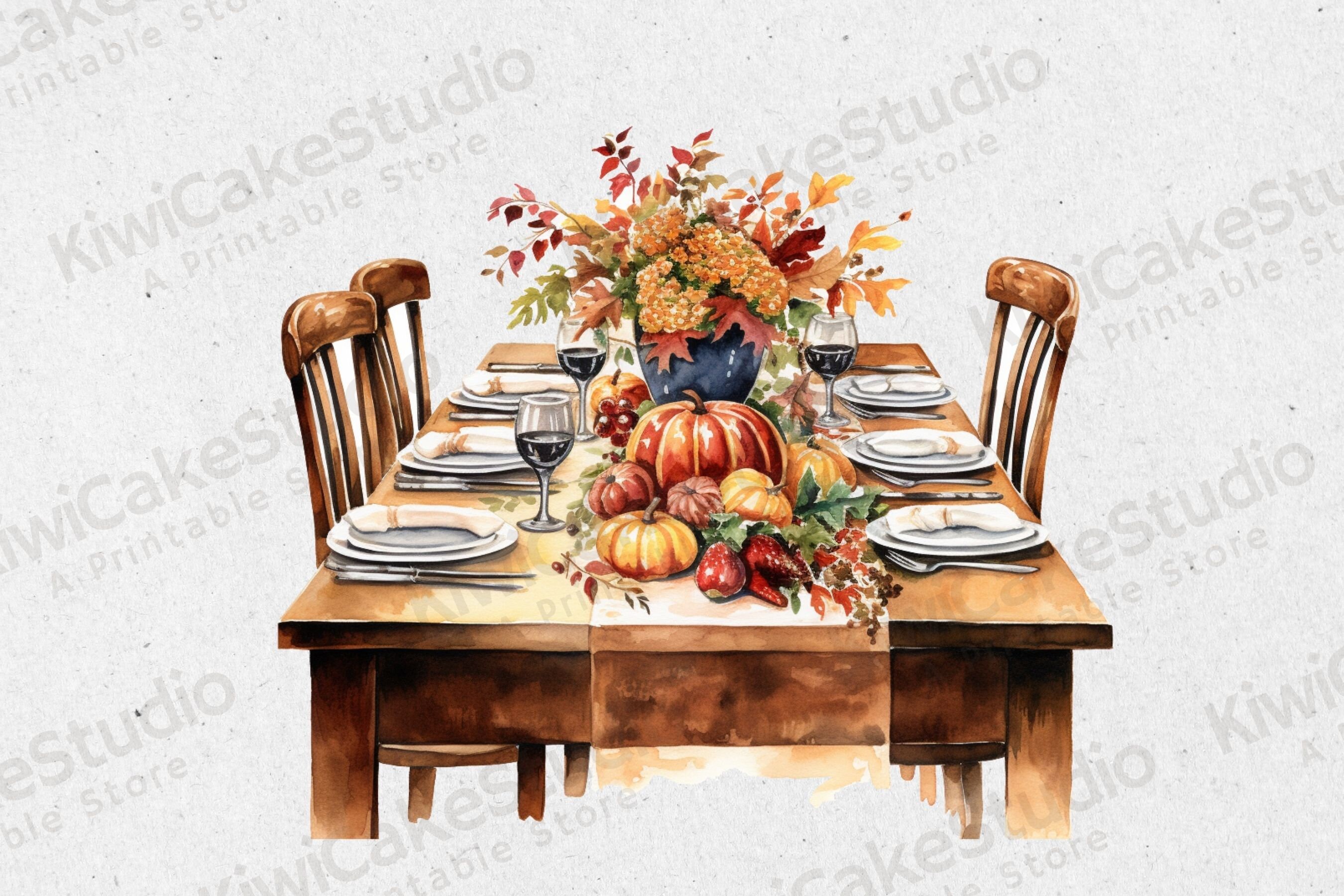 Thanksgiving Table Clipart, 10 High Quality Jpgs, Commercial Use ...