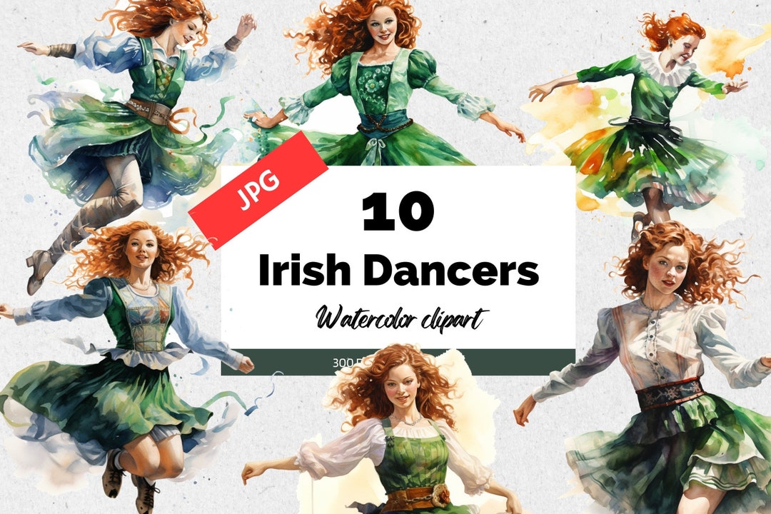 Watercolor Irish Dancer Clipart, St. Patrick's Day, 10 High Quality JPG ...