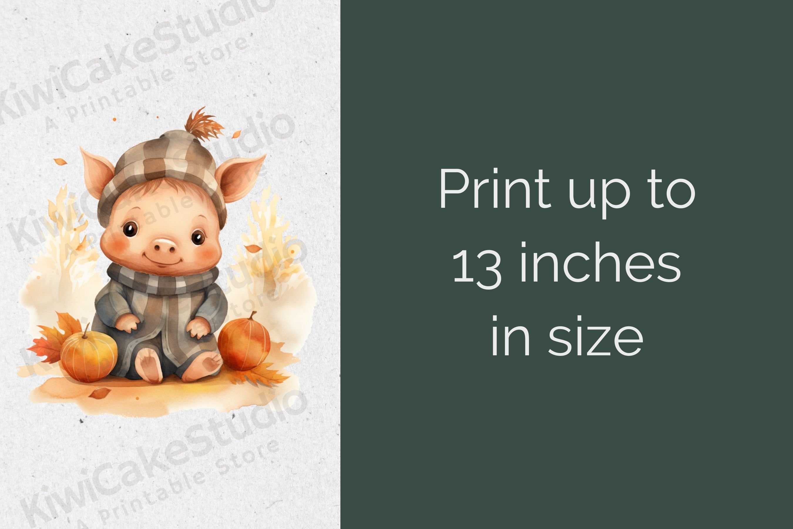 Watercolor Autumn Pig Clipart, 10 High Quality JPG, Commercial Use ...