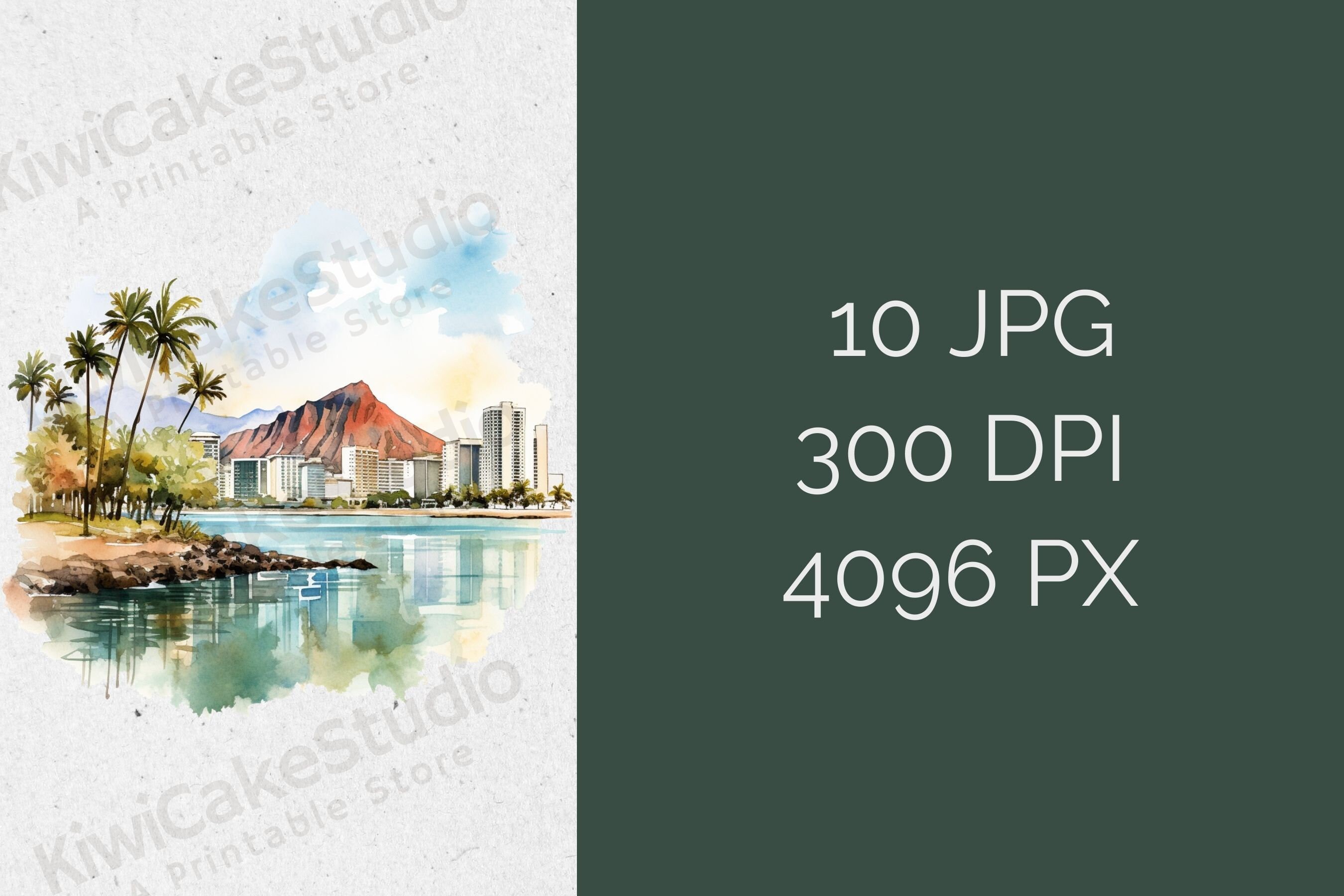 Watercolor Honolulu, Hawaii Clipart, 10 High Quality Jpgs, Commercial ...