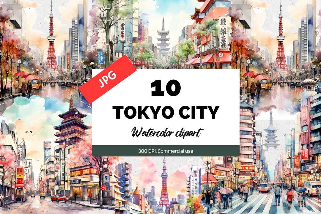 Watercolor Tokyo City Clipart, 10 High Quality Jpgs, Card Making ...