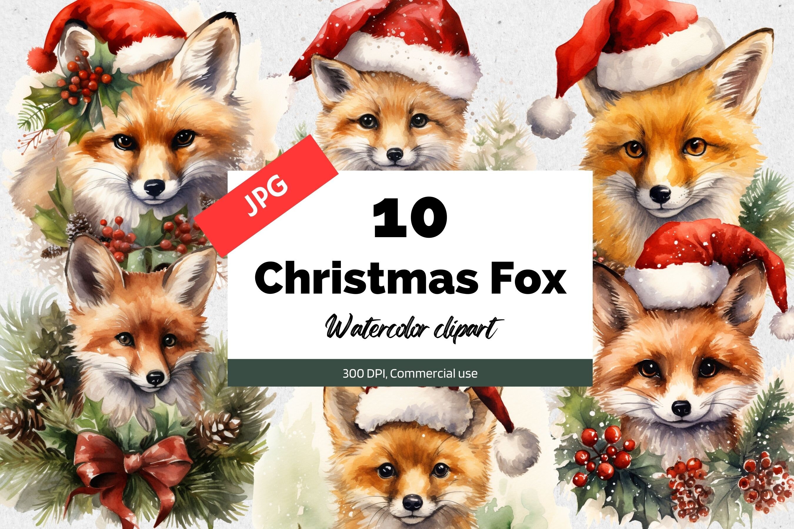 Christmas Fox Clipart, 10 High Quality Jpgs, Commercial Use, Instant ...