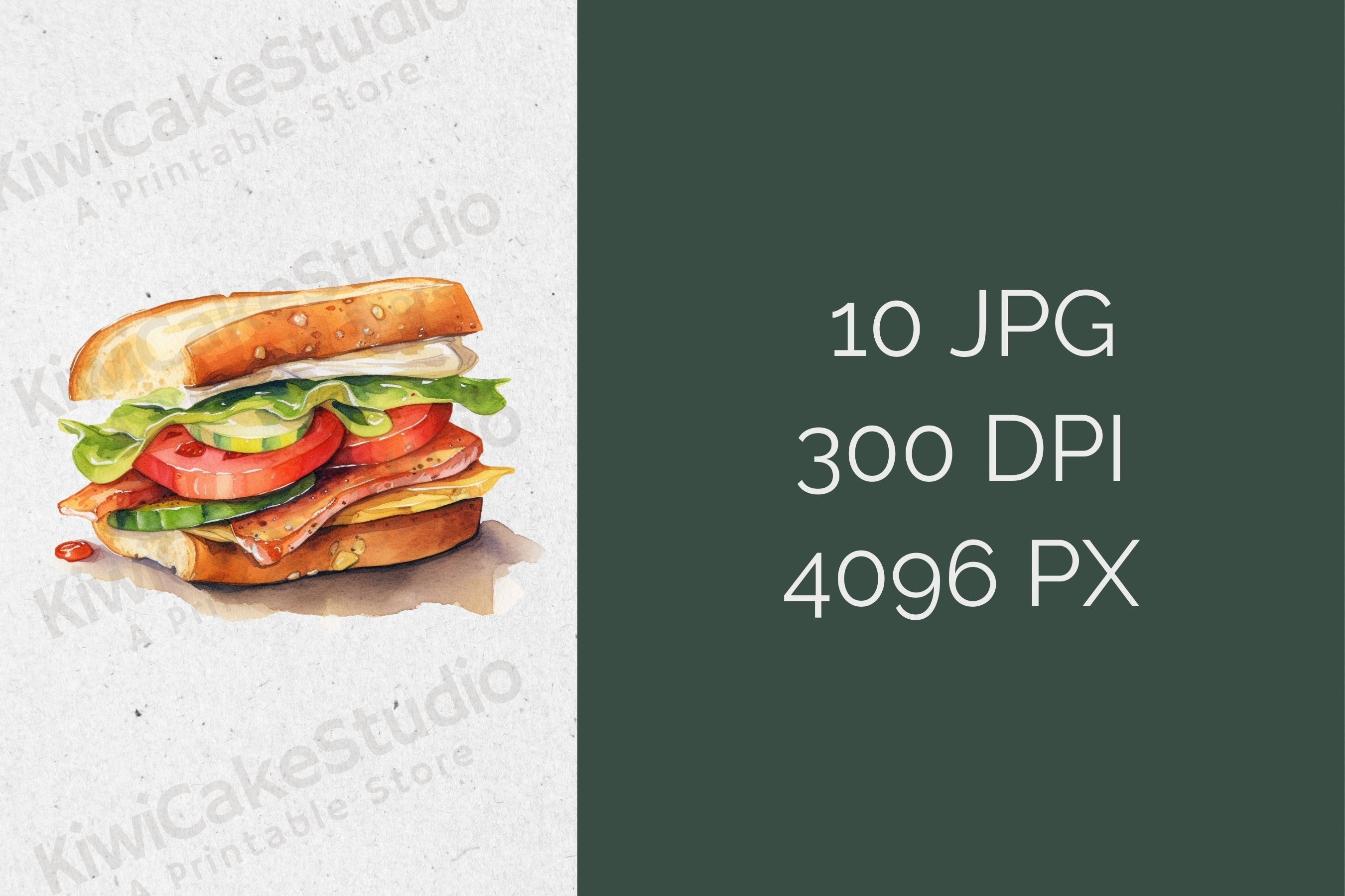 Watercolor Sandwich Clipart 10 High Quality Jpgs Breakfast - Etsy