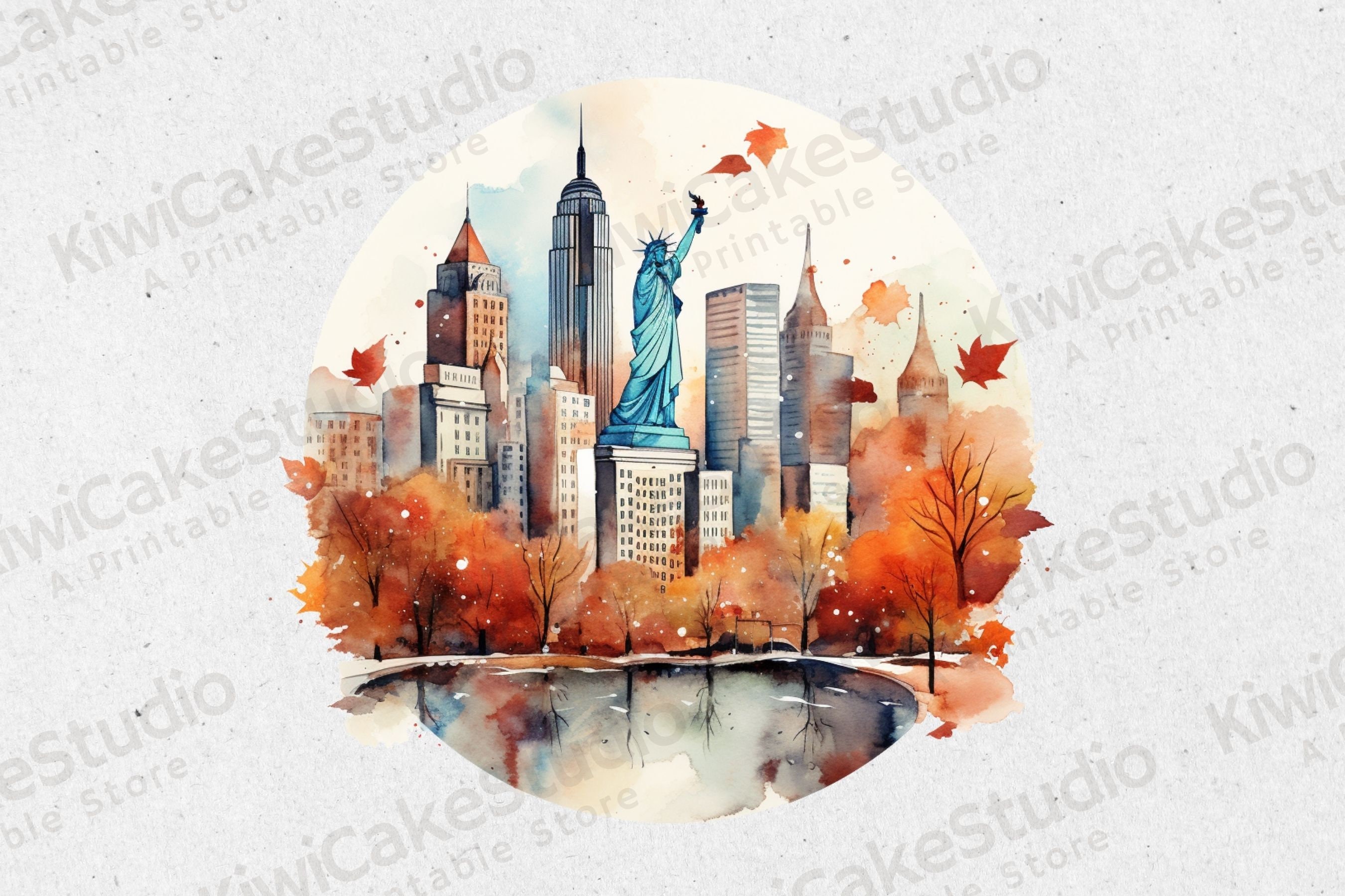 Watercolor Autumn New York City Clipart, 10 High Quality Jpgs ...