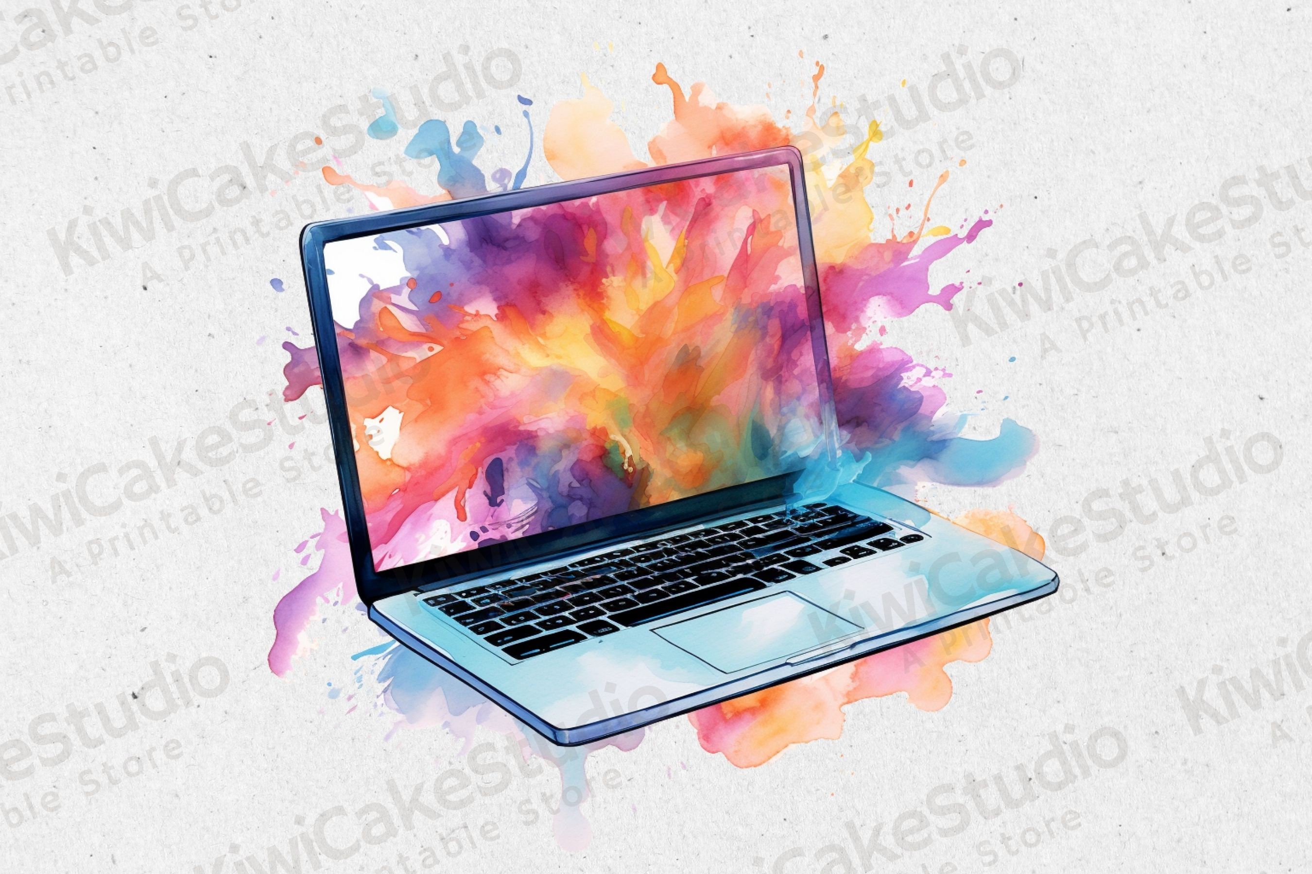 Watercolor Laptop Clipart, 10 High Quality Jpgs, Commercial Use ...