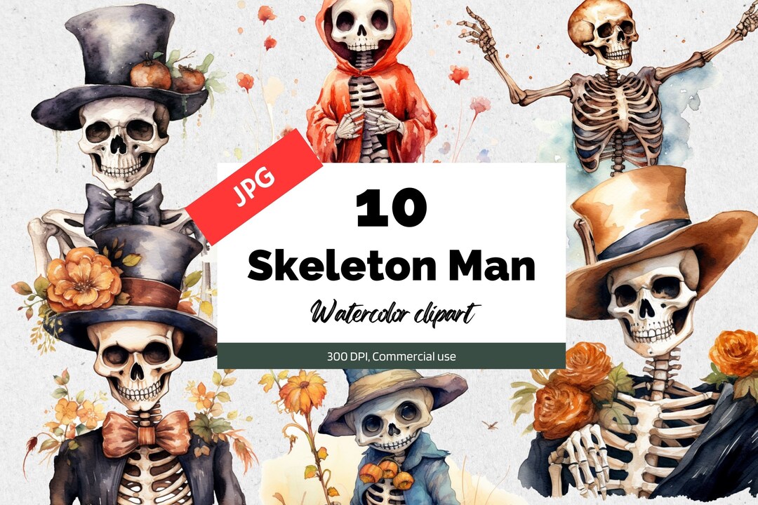 Skeleton Man Clipart, 10 High Quality Jpgs, Commercial Use, Instant ...