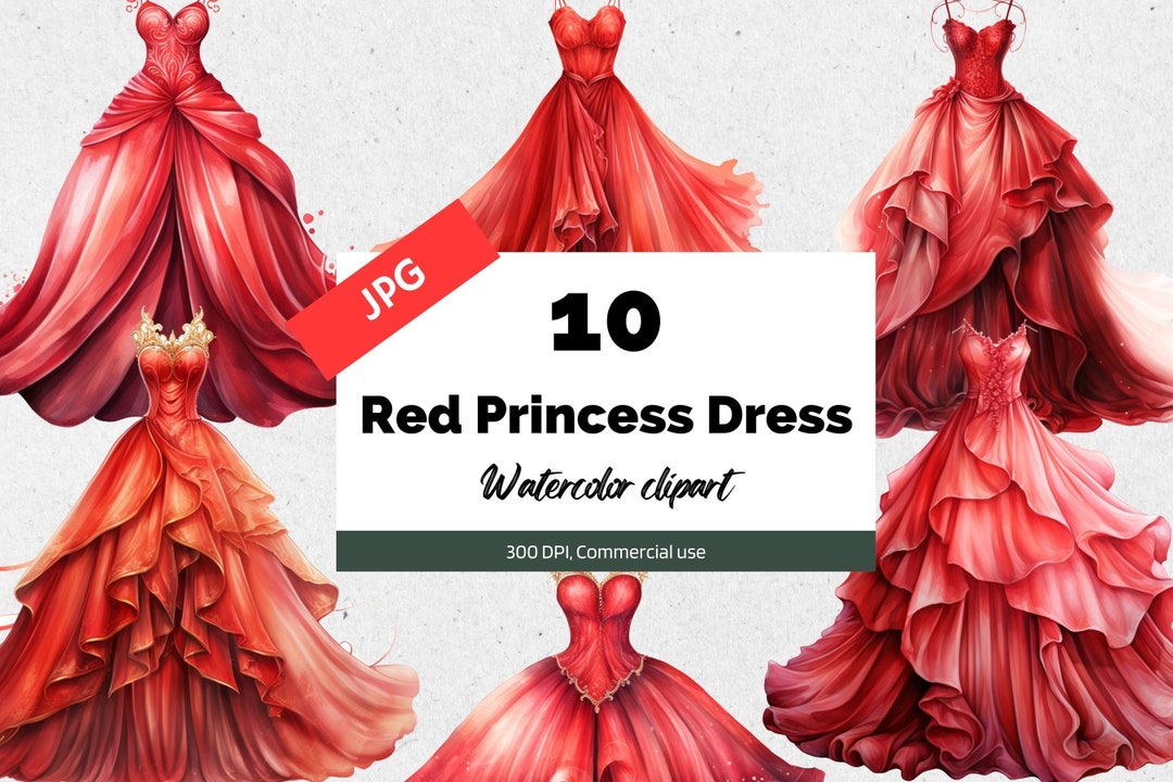 Red Princess Dress Clipart, 10 High Quality Jpgs, Commercial Use ...
