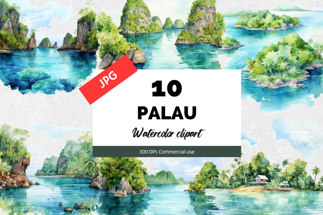Watercolor Palau Clipart, 10 High Quality JPG, Commercial Use, Instant ...
