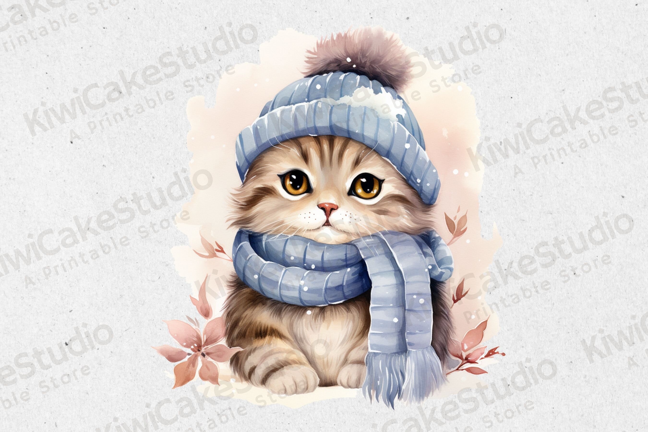 Watercolor Winter Cat Clipart 10 High Quality Jpgs - Etsy