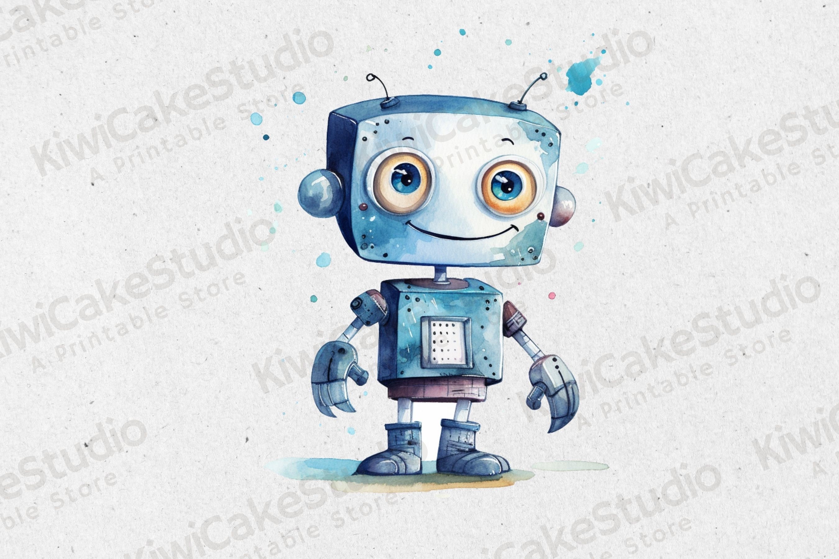 Watercolor Robots Clipart, 10 High Quality Jpgs, Commercial Use ...