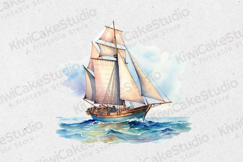 Watercolor Sailboat Clipart, 10 High Quality JPG, Commercial Use ...