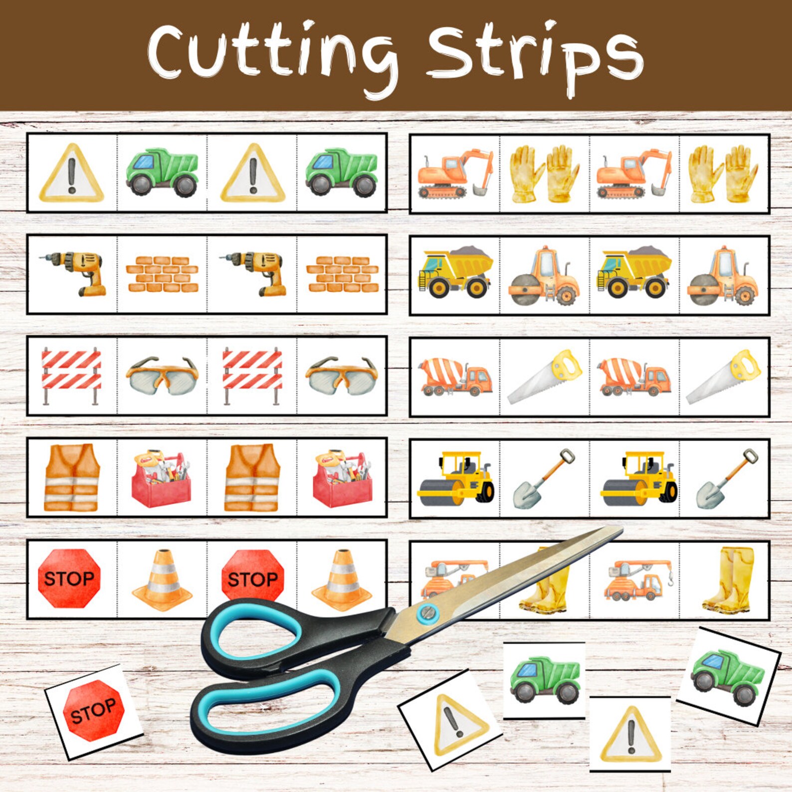Construction-themed Cutting Strips for Kids | Scissor Skills Practice ...