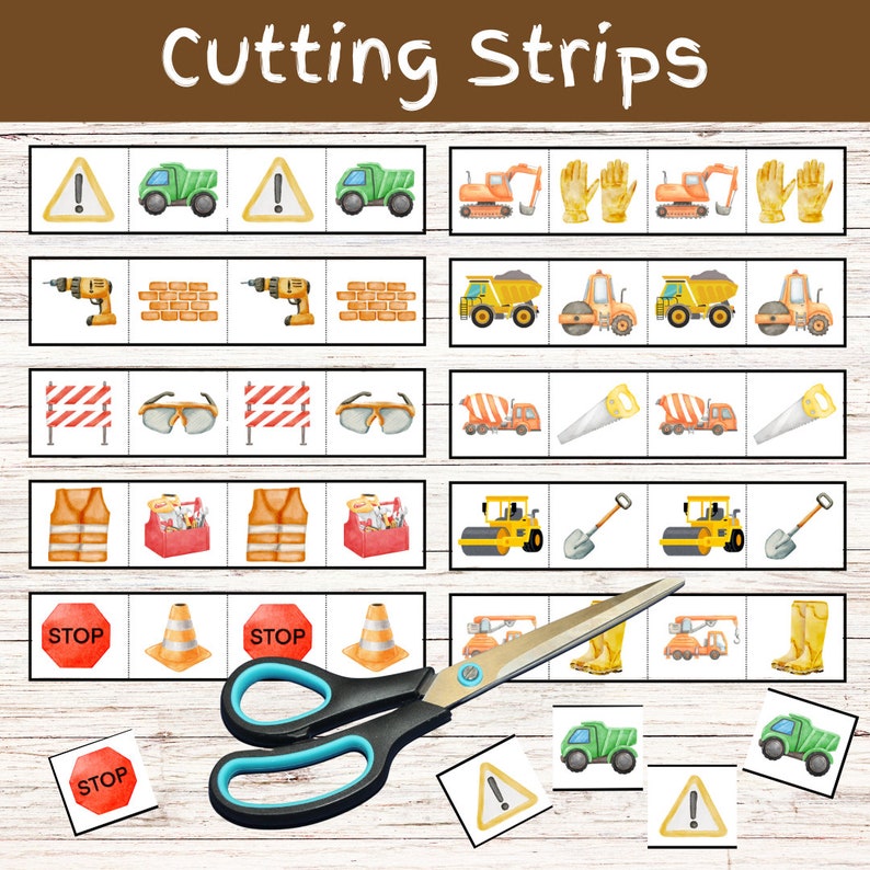 Construction-themed Cutting Strips for Kids | Scissor Skills Practice ...