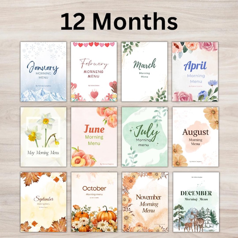 12 Months Morning Menu Bundle | Preschool Kindergarten Worksheets (PDF ...