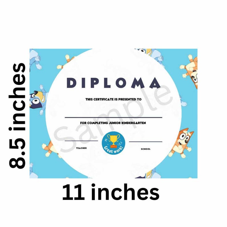 Bluey Junior Kindergarten Diploma - Printable 8.5"x11" - Instant ...