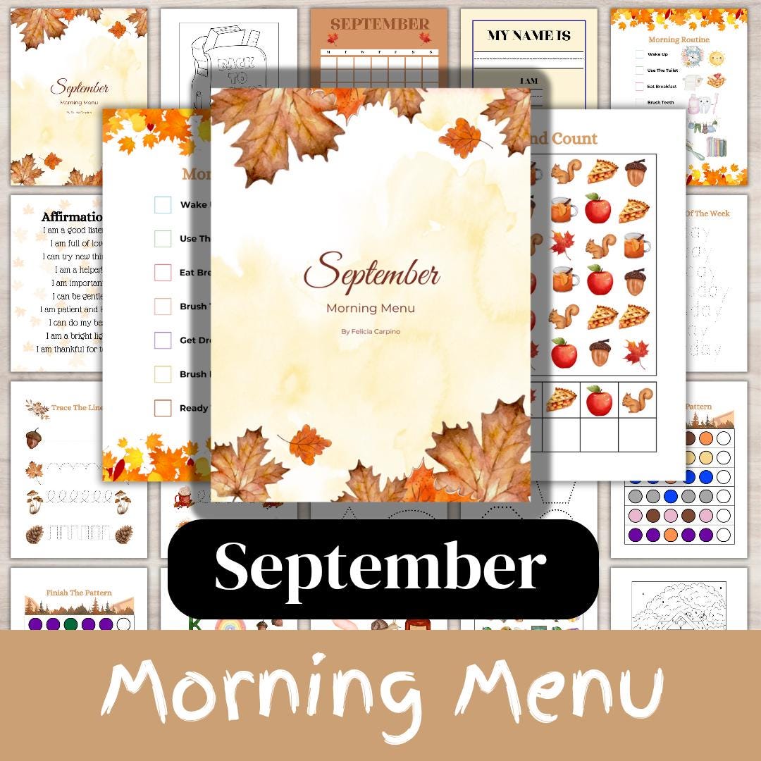 September Morning Menu | Autumn Worksheets | Preschool Morning Basket ...