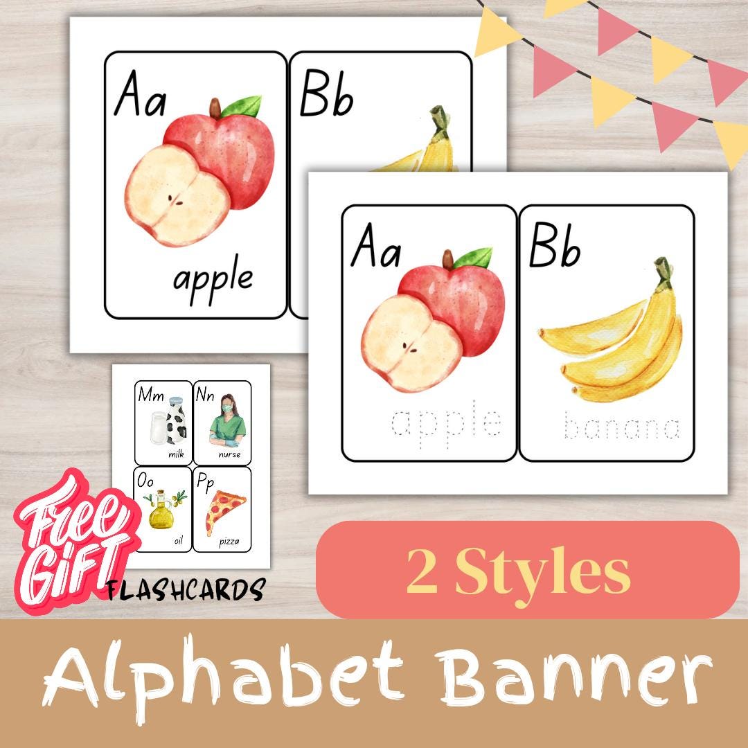 Watercolor Alphabet Banner & Flashcards Bundle | Printable A-Z Letter ...