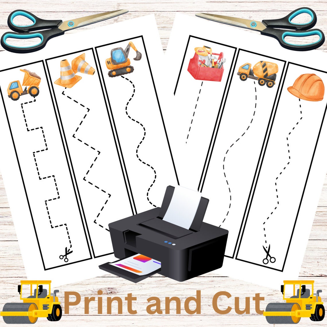 Construction-themed Cutting Strips for Kids | Scissor Skills Practice ...
