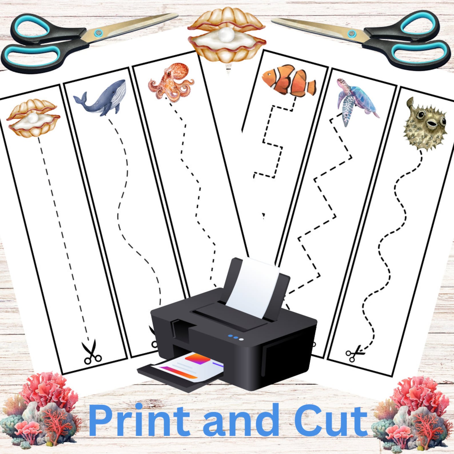 Ocean-themed Cutting Strips for Kids | Scissor Skills Practice ...