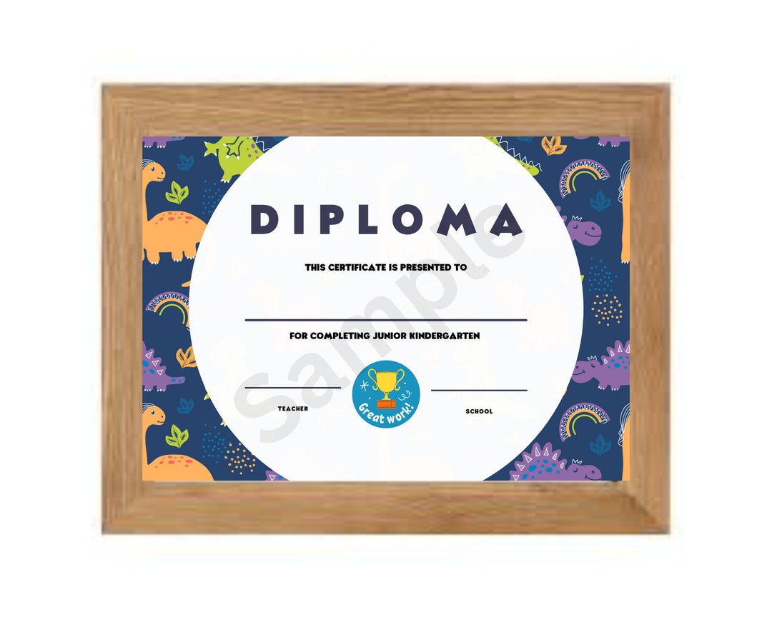 Dinosaur Junior Kindergarten Diploma - Printable 8.5"x11" - Instant ...