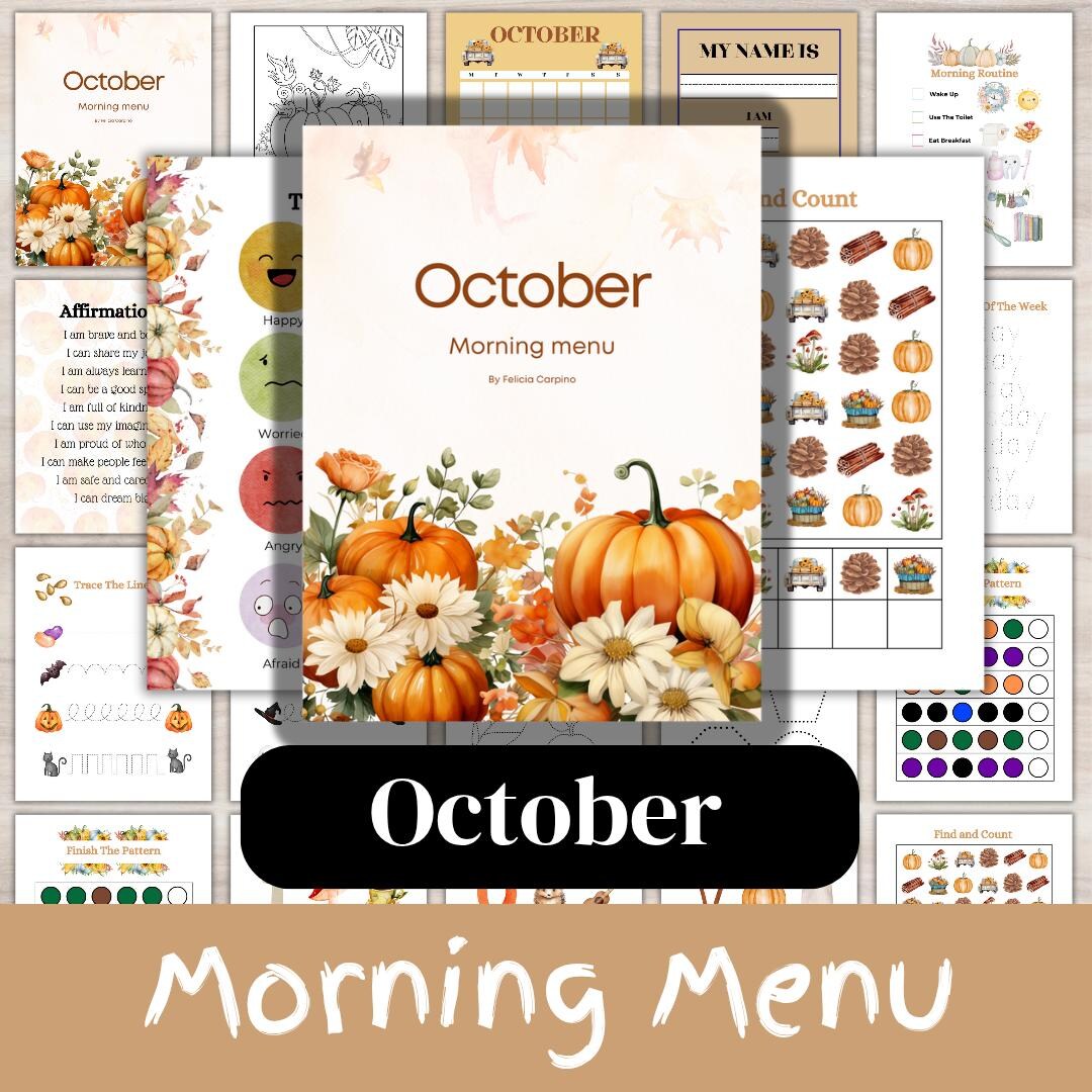 October Morning Menu | Autumn Worksheets | Preschool Morning Basket ...