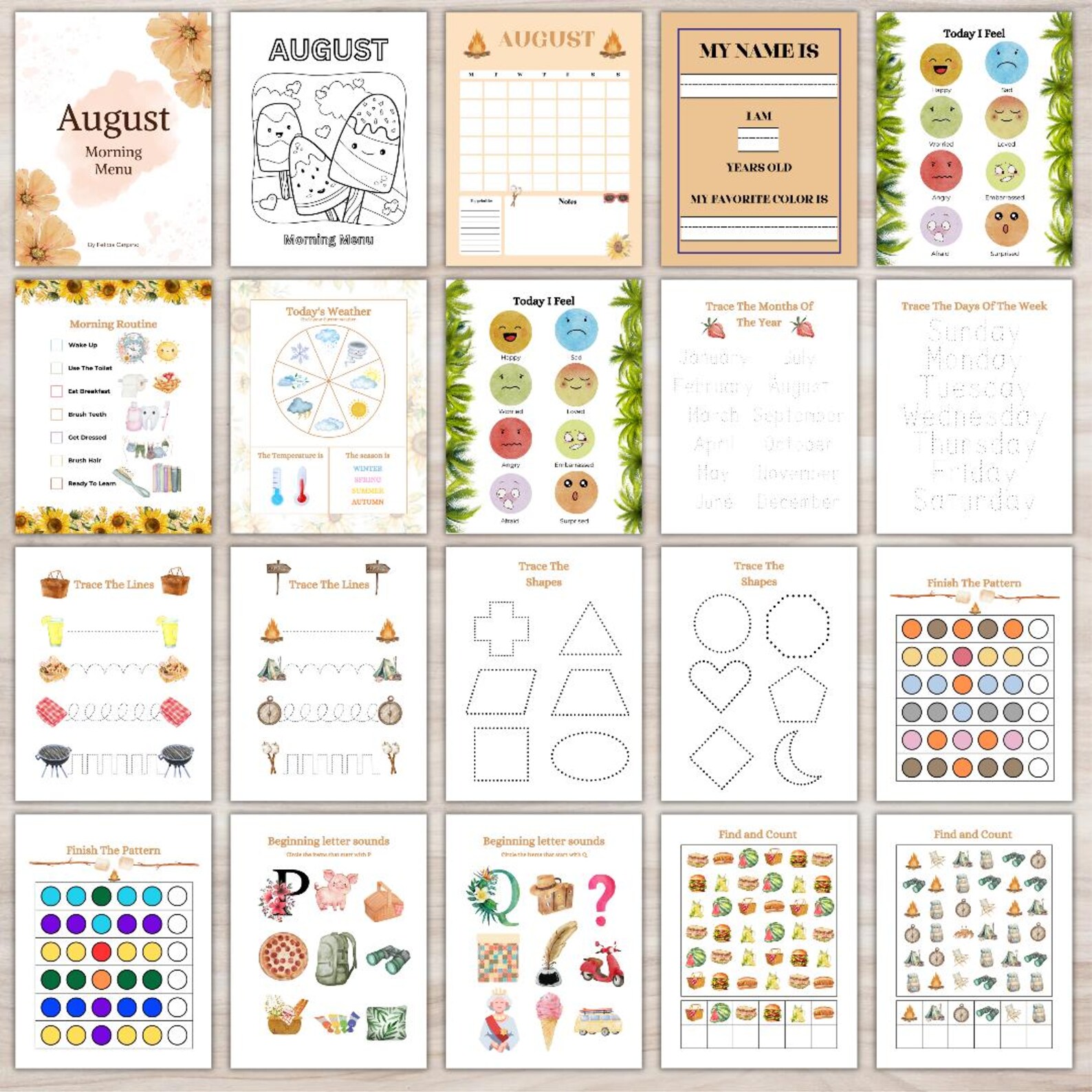 August Morning Menu | Summer Morning Menu | Preschool Morning Basket ...