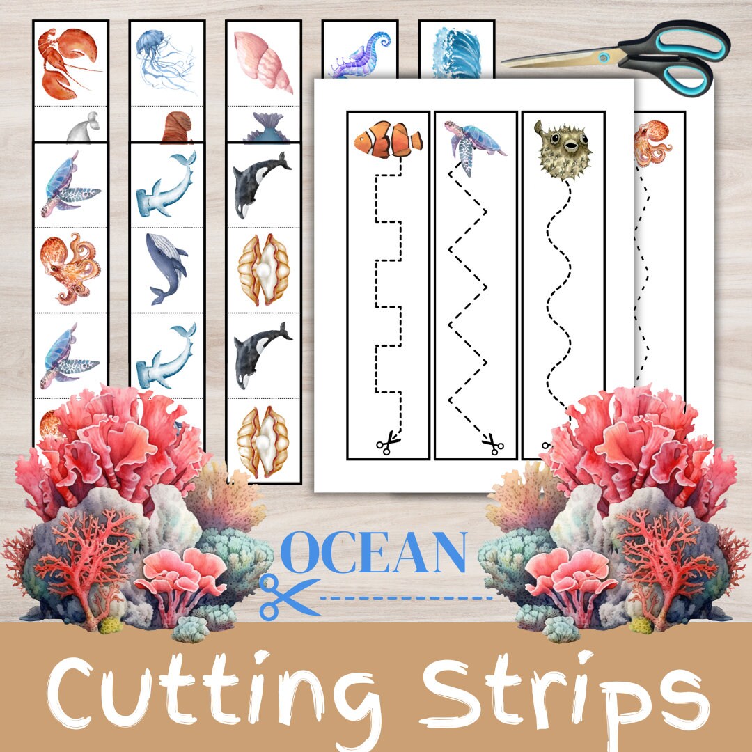 Ocean-themed Cutting Strips for Kids | Scissor Skills Practice ...
