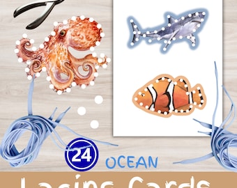 Ocean Lacing Cards – 24 Printable Pages, Fine Motor Activity, Preschool ...