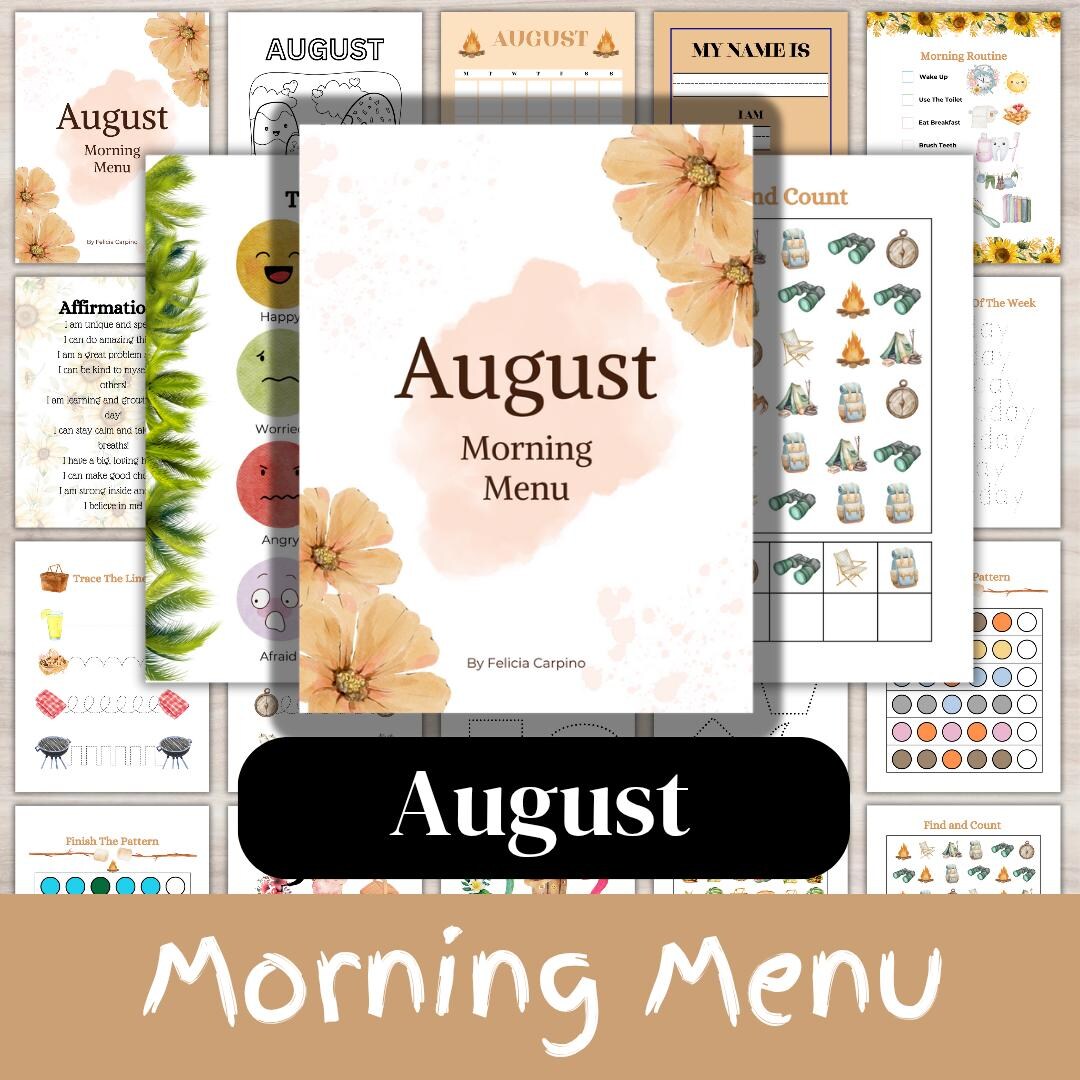 August Morning Menu | Summer Morning Menu | Preschool Morning Basket ...